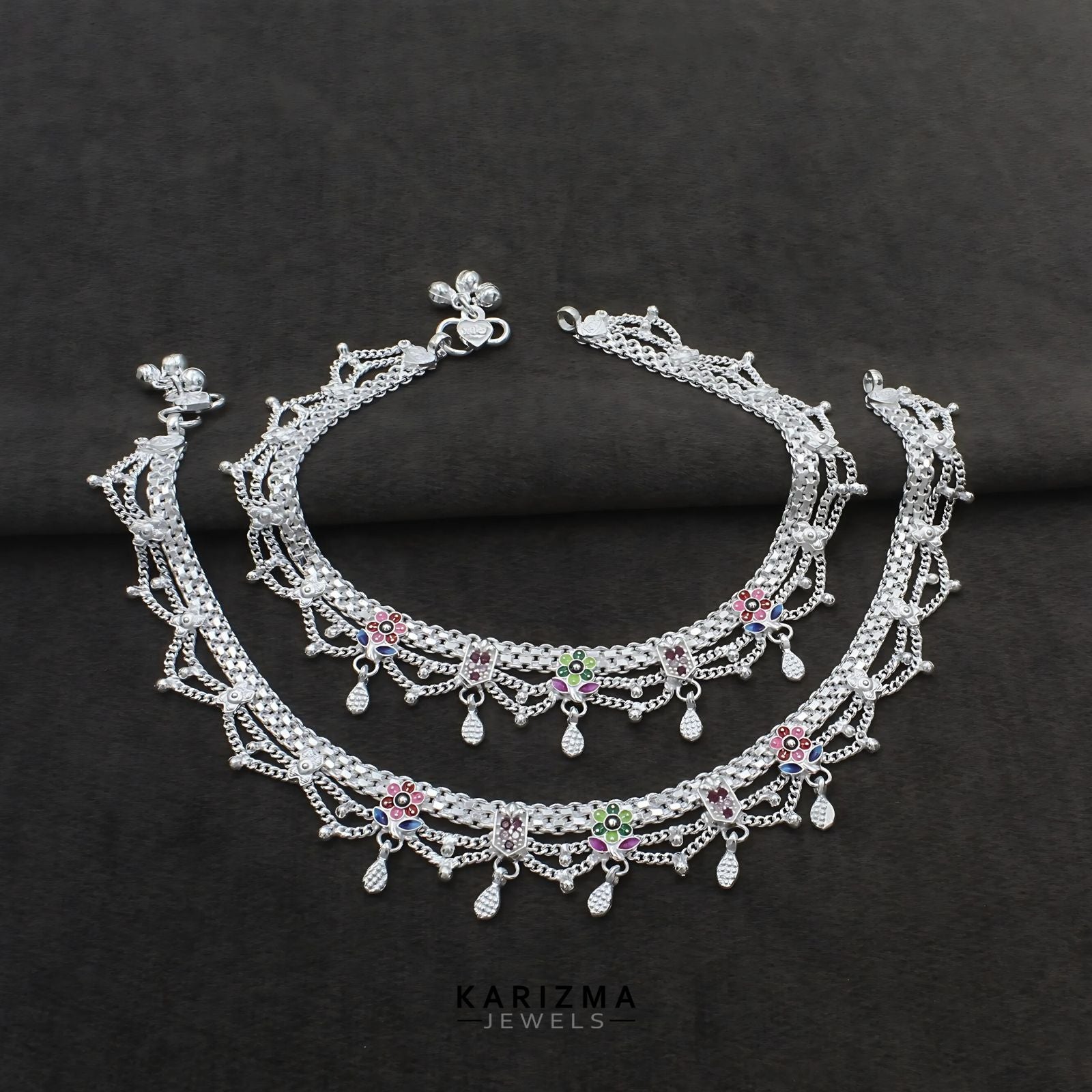 Silver Ankle Bracelets Indian Silver Anklets for Worldwide Shipping Karizma Jewels