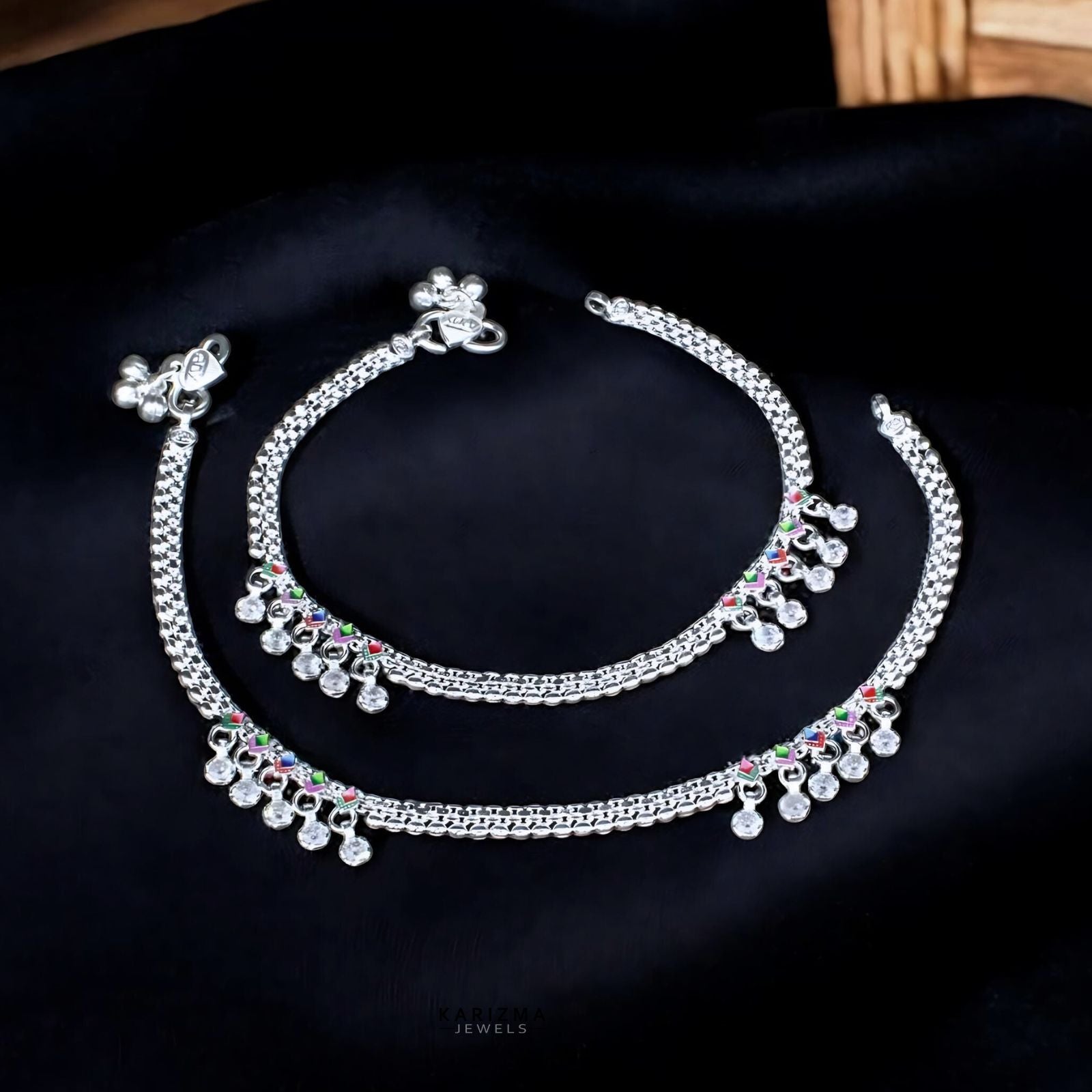 Real Silver Indian Women trendy dangle CZ Anklets Ankle Pair 10.3 ...