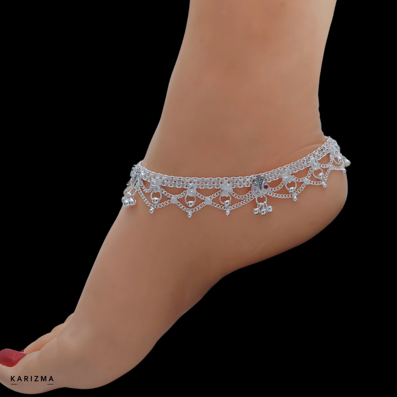 Silver Ankle Bracelets Indian Silver Anklets for Worldwide Shipping Karizma Jewels