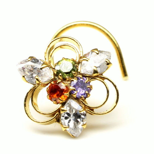 ethnic nose stud multi color cz stone nose stud corkscrew nose piercing ...