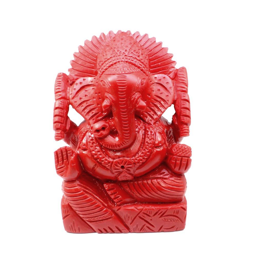 Red Coral Carved Lord Ganesha God Statue Idol Religious – Karizma Jewels