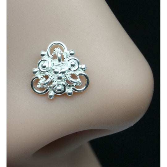 indian sterling silver nose stud corkscrew piercing nose ring l bend ...