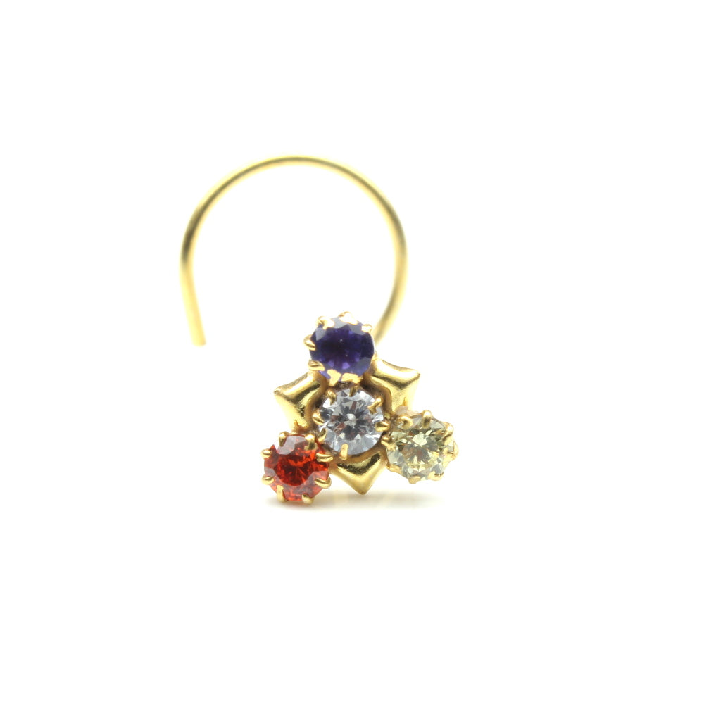 22k gold filled indian nose stud white cz corkscrew piercing nose ring ...