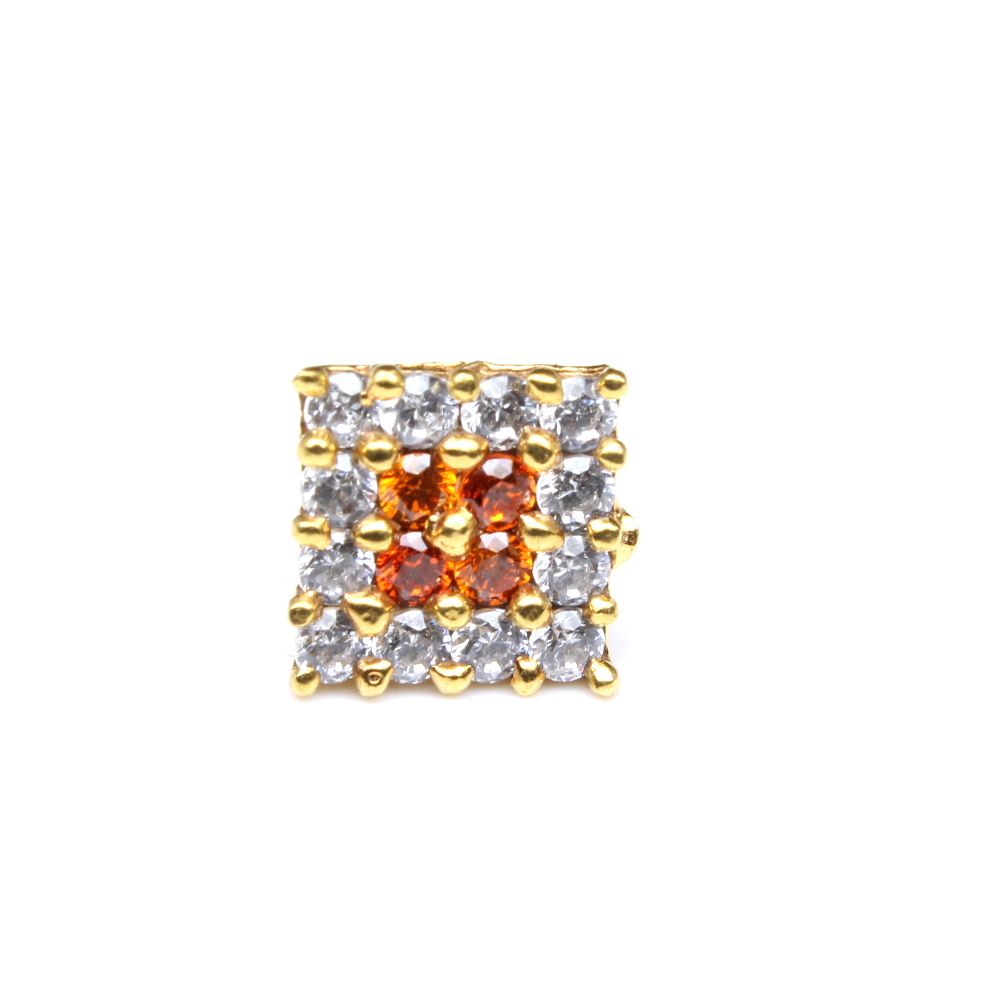 indian square nose ring orange cz gold plated piercing nose stud push ...